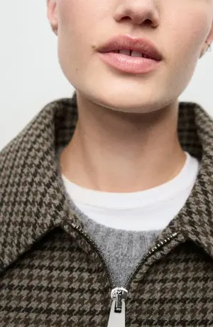Mango Houndstooth Check Wool-blend Bomber Jacket