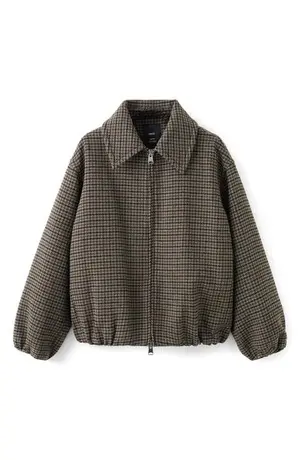 Mango Houndstooth Check Wool-blend Bomber Jacket