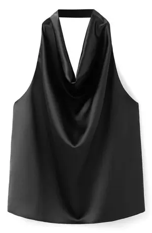 Mango Drape Halter Neck Satin Top