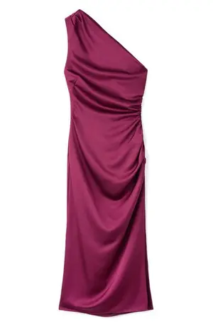 Mango Ruched One-shoulder Maxi Dress