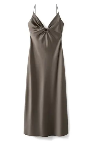 Mango Victory Hammered Satin Slipdress - Mink Grey