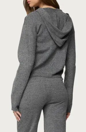 EDIKTED Ayah Knit Zip Crop Hoodie