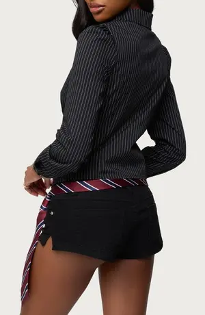 EDIKTED Tailored Pinstripe Button-up Shirt - Black
