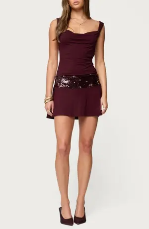 EDIKTED Sequin Trim Backless Mini Dress