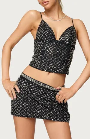 EDIKTED Beaded Mesh Crop Camisole - Black