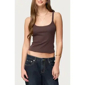 EDIKTED Cropped Tank Top - Brown