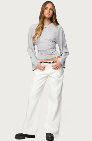 EDIKTED Charlisa Ruched Long Sleeve Crop Top