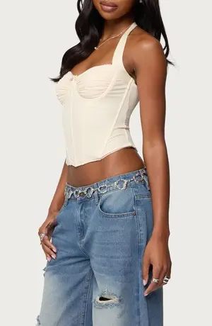 EDIKTED Ruched Corset Halter Top