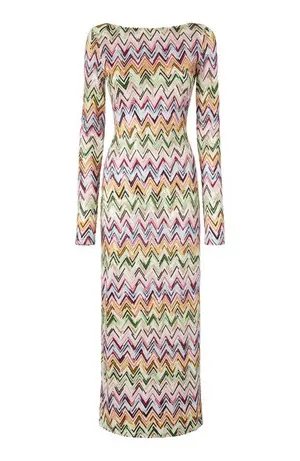 Missoni Long-sleeved Dress With Lace And Zigzag Motif - Multicoloured