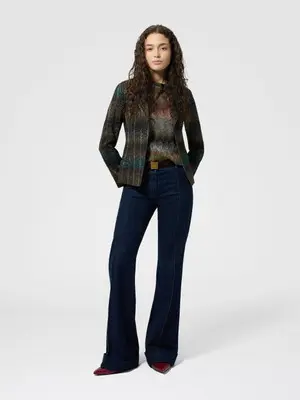 Missoni Flared Denim Trousers With Turn-up Hem And Center Crease - Navy