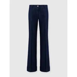 Missoni Flared Denim Trousers With Turn-up Hem And Center Crease - Navy