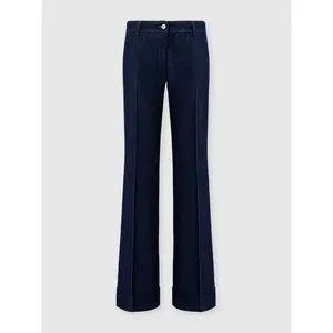 Missoni Flared Denim Trousers With Turn-up Hem And Center Crease - Navy