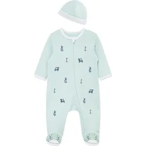 LITTLE ME Cotton Footie And Hat Set - Green