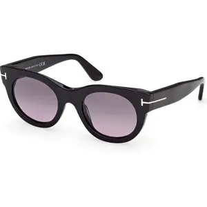 TOM FORD 50mm Gradient Round Sunglasses - Black/smoke To Purple Lens