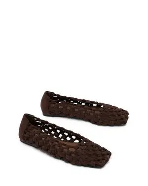 THERAPY AUSTRALIA Genesis Square Toe Woven Flats - Chocolate Faux Suede
