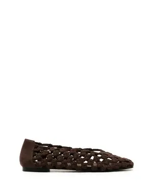 THERAPY AUSTRALIA Genesis Square Toe Woven Flats - Chocolate Faux Suede