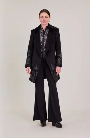 Anne Fontaine Wool Peacoat With Arabesque Embroidery