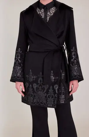 Anne Fontaine Wool Peacoat With Arabesque Embroidery