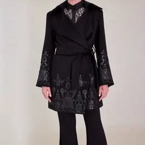 Anne Fontaine Wool Peacoat With Arabesque Embroidery