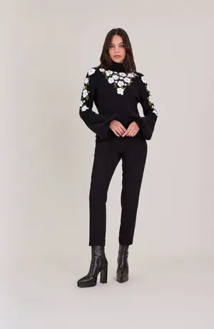 Anne Fontaine Legende Floral Applique Turtleneck Pullover