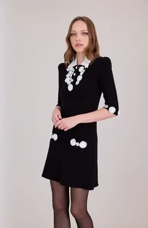 Anne Fontaine Knit Dress With Applique And Pearl Buttons
