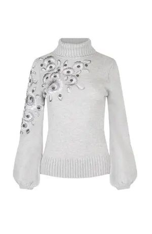 Anne Fontaine Aubade Floral Appliqué Turtleneck