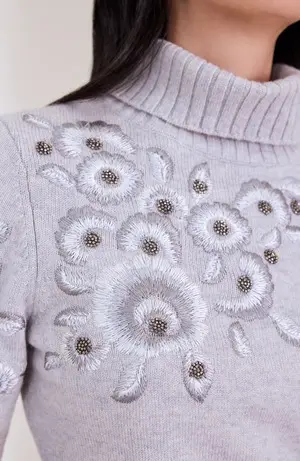 Anne Fontaine Aubade Floral Appliqué Turtleneck