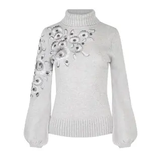 Anne Fontaine Aubade Floral Appliqué Turtleneck