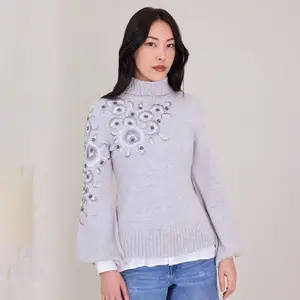 Anne Fontaine Aubade Floral Appliqué Turtleneck