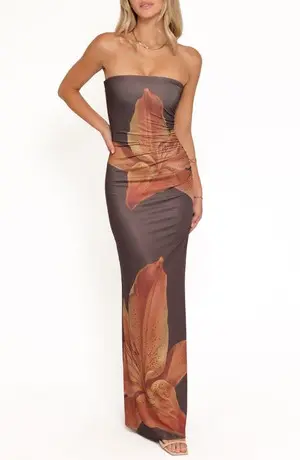 PETAL & PUP Floral Print Strapless Maxi Dress