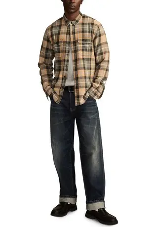 Lucky Brand Acid Wash Cotton Flannel Shirt - Dijon Multi