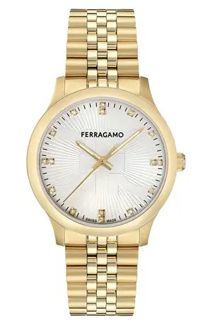FERRAGAMO Duo Diamond Bracelet Watch - Ip Yellow Gold