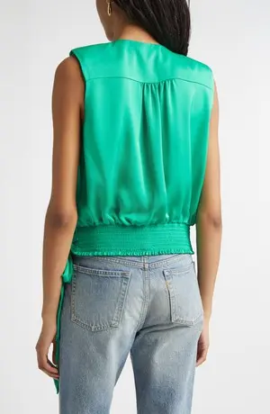 Ramy Brook Salina Sleeveless Satin Wrap Top