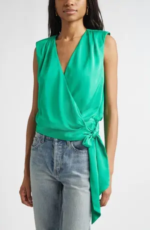 Ramy Brook Salina Sleeveless Satin Wrap Top