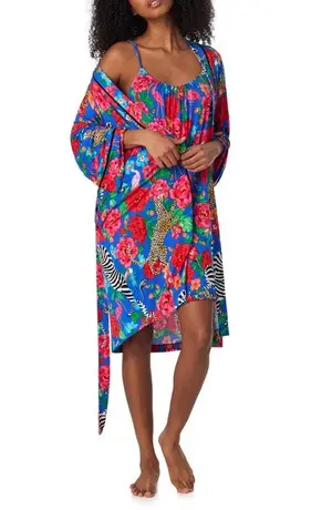 ROOM SERVICE Print Longline Robe - Blue Floral