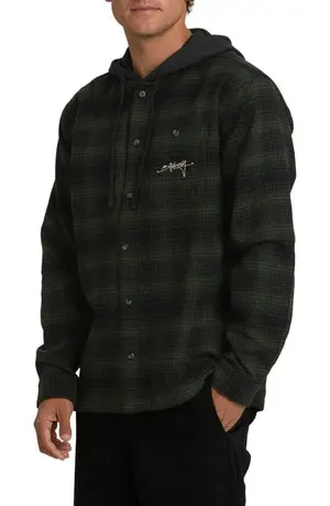 BILLABONG Plaid Hooded Cotton Flannel Button-up Shirt