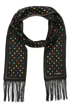 Kurt Geiger Rainbow Heart Print Party Fringe Silk Scarf - Classic Rainbow