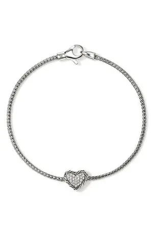 John Hardy Essentials Heart Pavé Diamond Bracelet - Silver
