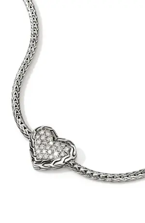 John Hardy Essentials Heart Pavé Diamond Bracelet - Silver
