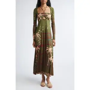 Johanna Ortiz Eternal Tropical Print Long Sleeve Jersey Dress