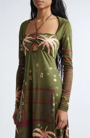Johanna Ortiz Eternal Tropical Print Long Sleeve Jersey Dress
