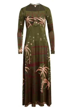 Johanna Ortiz Eternal Tropical Print Long Sleeve Jersey Dress