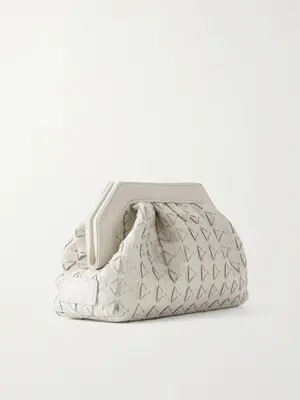 SERAPIAN Secret Mini Embellished Woven Leather Clutch - Neutrals