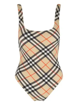 Burberry Checked One-piece Swimsuit - Beige