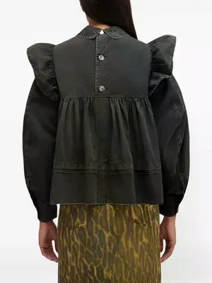 GANNI Polo-collar Blouse With Ruffled Shoulders