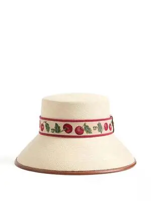 Valentino Garavani Cherryfic Straw Bucket Hat With Leather Trim
