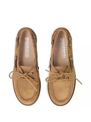 Pinko Suede Lace-up Loafers With Gold Tone Logo Detail