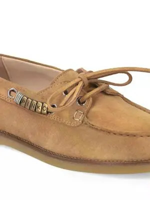 Pinko Suede Lace-up Loafers With Gold Tone Logo Detail