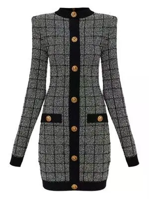 Balmain Checked Long-sleeve Dress
