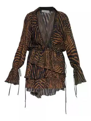 Blumarine Lace-trim Zebra-print Dress - Brown